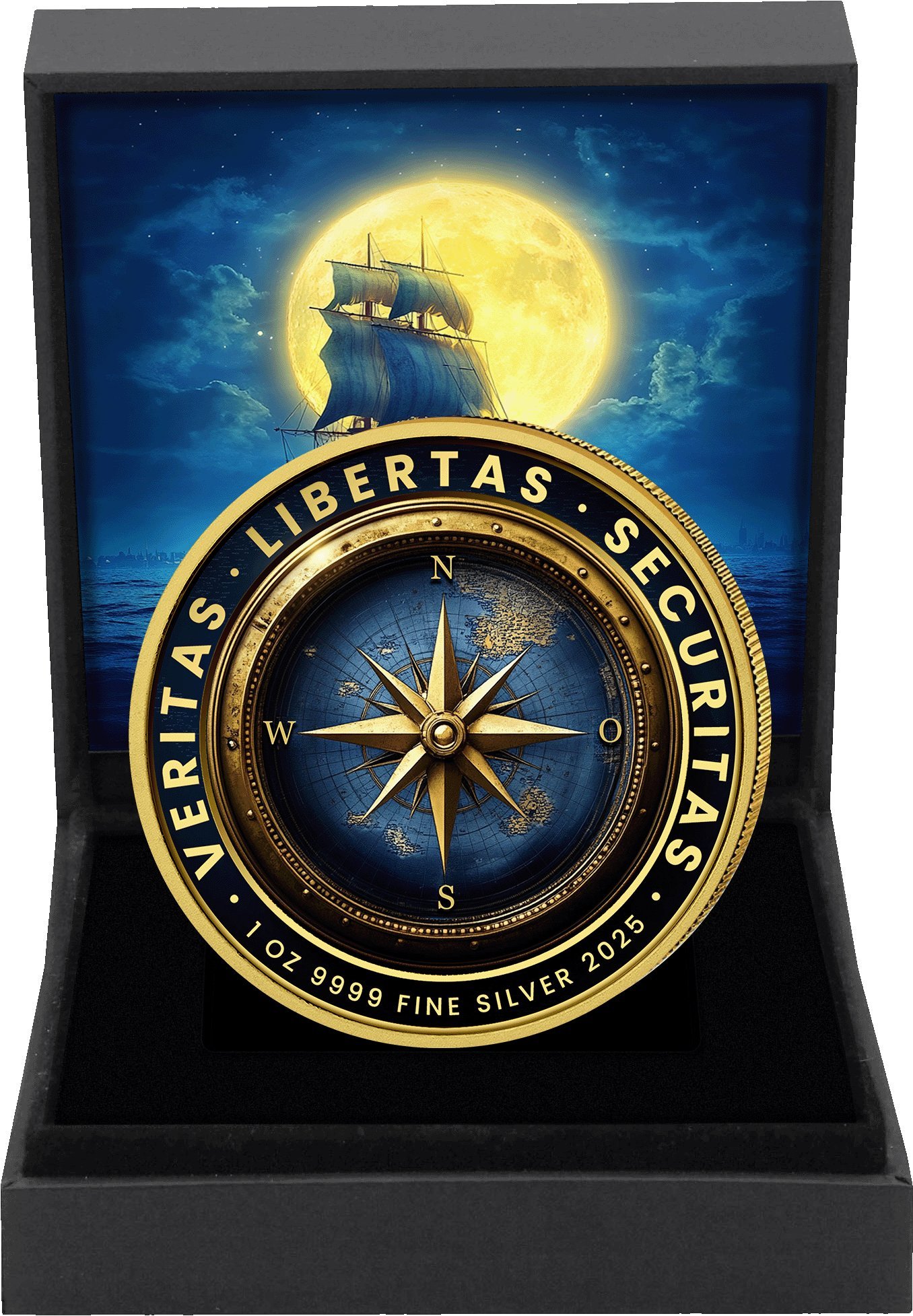 1 Unze Silber Goldener Kompass 2025 (Auflage: 100 | teilvergoldet)