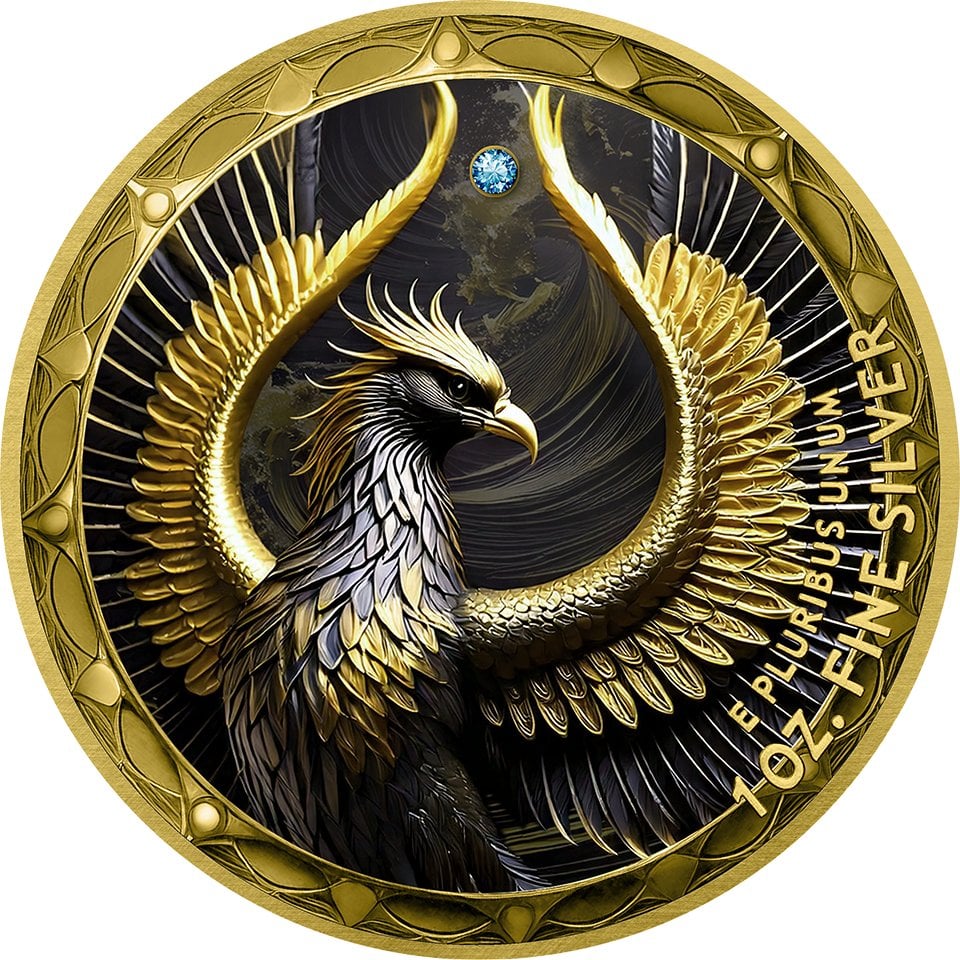 1 Unze Silber Phönix 2025 (Auflage: 100 | mit Saphir | teilvergoldet)