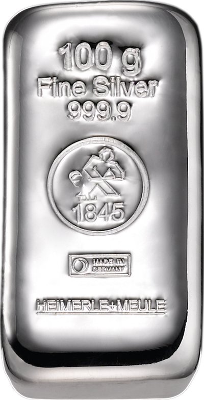 100g Silberbarren Heimerle und Meule (gegossen)